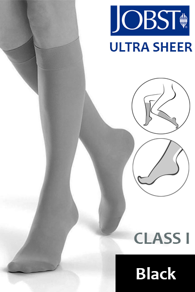 Jobst UltraSheer Class 1 Black Knee High Compression Stockings ...