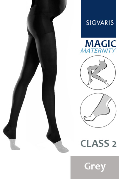 Sigvaris Magic Class 2 Grey Maternity Compression Tights with Open Toe ...