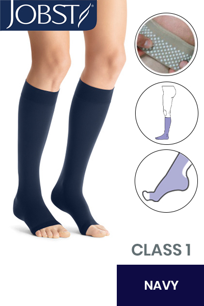 Jobst Opaque Class 1 Navy Knee High Compression Stockings with Open Toe ...