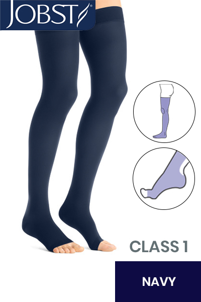 Jobst Opaque Class 1 Navy Thigh High Compression Stockings with Open ...