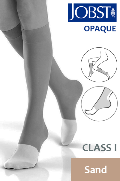 Jobst Opaque Class 1 Sand Knee High Compression Stockings with Open Toe ...