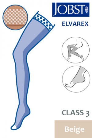 Jobst Elvarex Class 3 Beige Thigh High Compression Stockings with Open ...